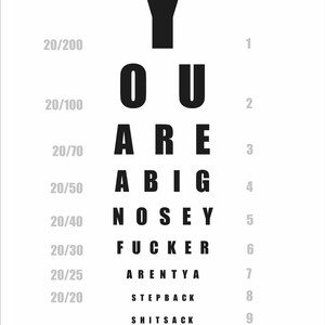 Funny Snellen Chart - Eye Test Chart - Eye Chart - Visual Acuity ...