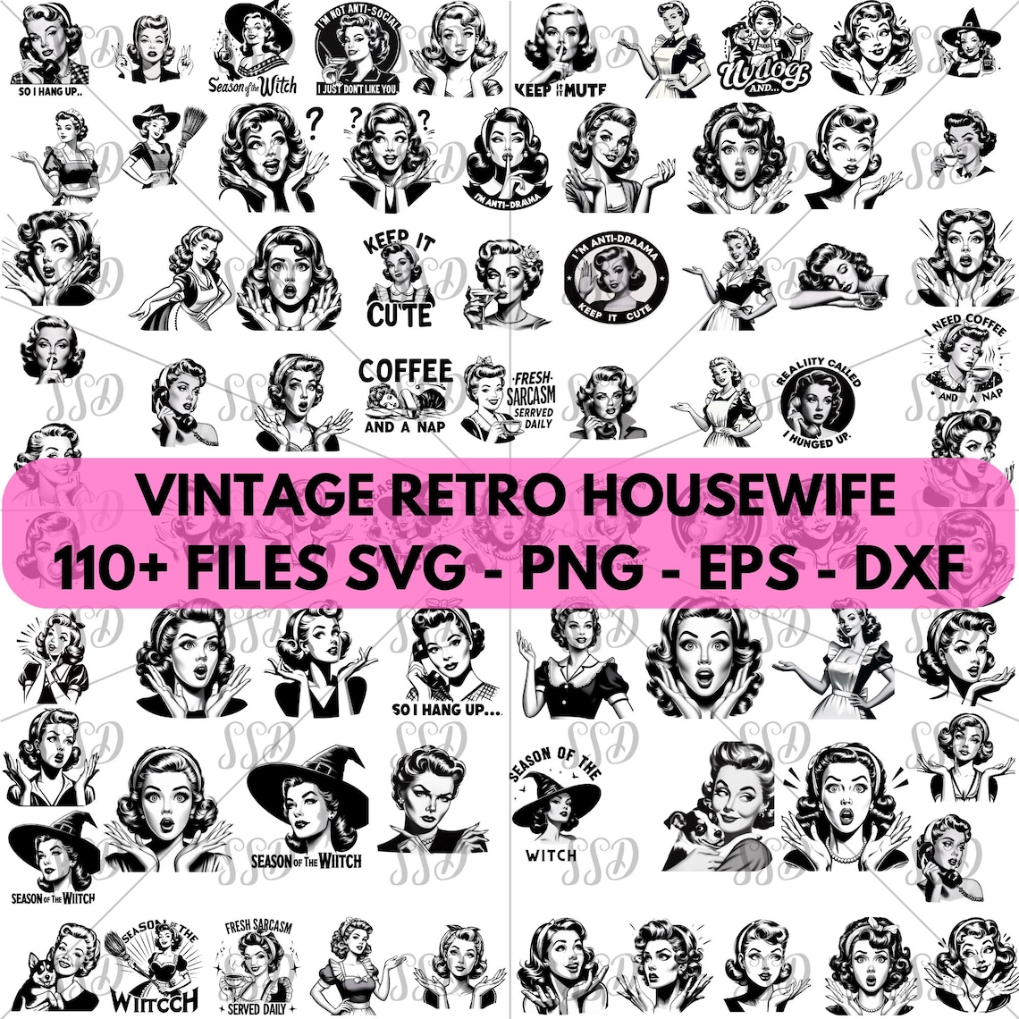 Vintage Retro Housewife Svg Png, Trendy 1950s Vintage Woman SVG, Funny ...