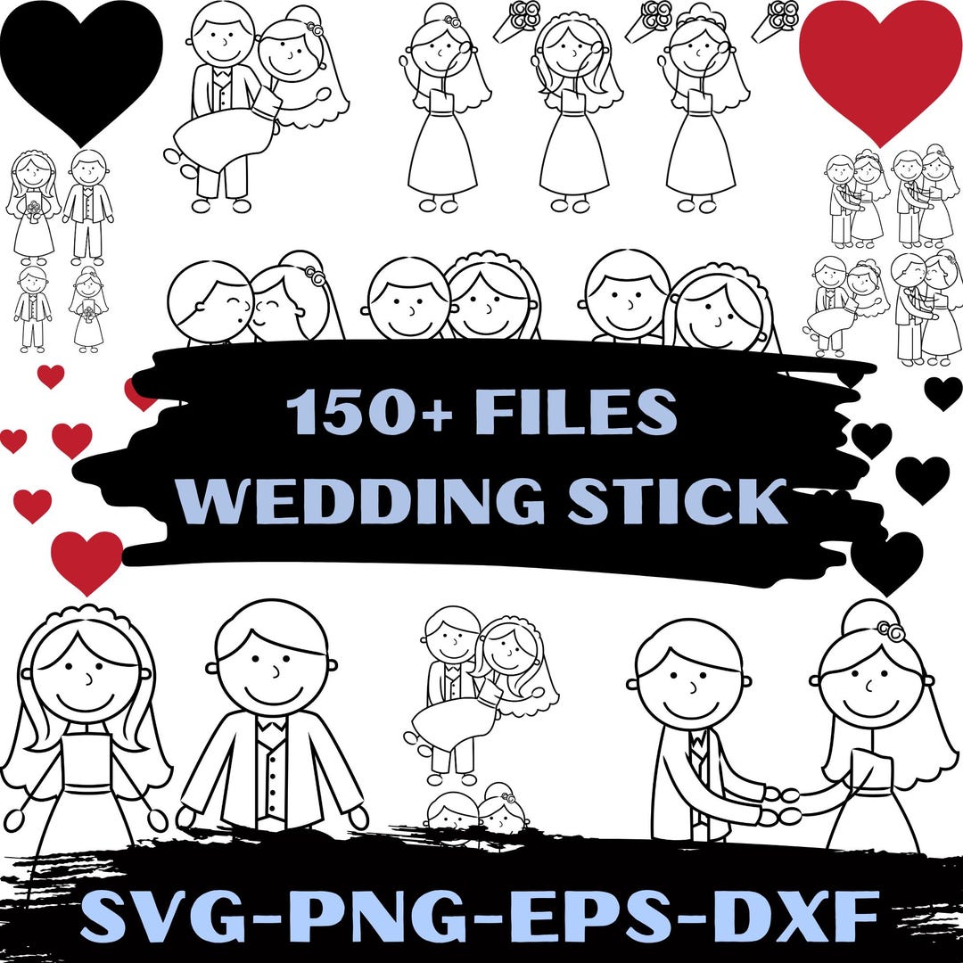 Wedding Stick Figure SVG Bundle - Bride and Groom PNG, Wedding Clipart ...