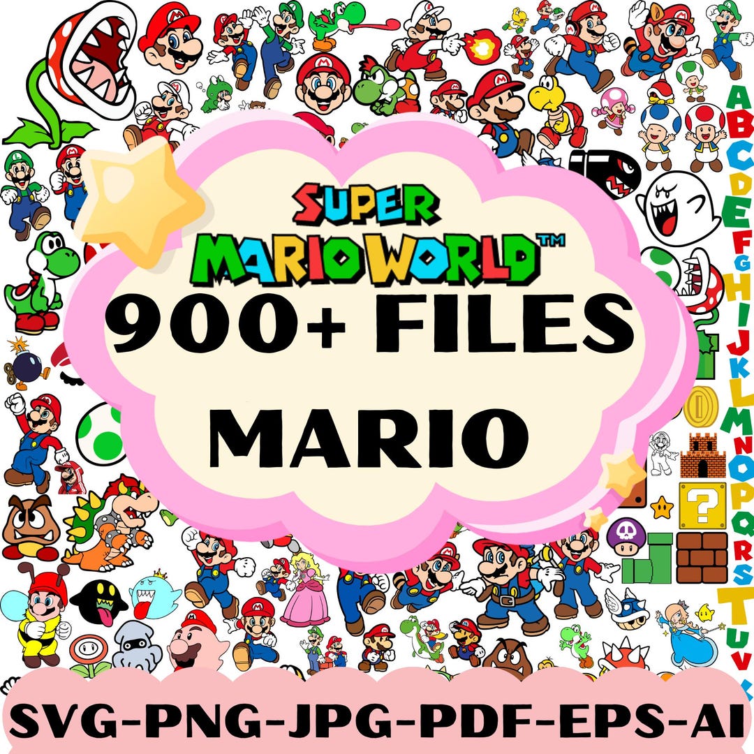 Super Mario SVG Files, Mario PNG Clipart for Cricut, Luigi and Bowser ...