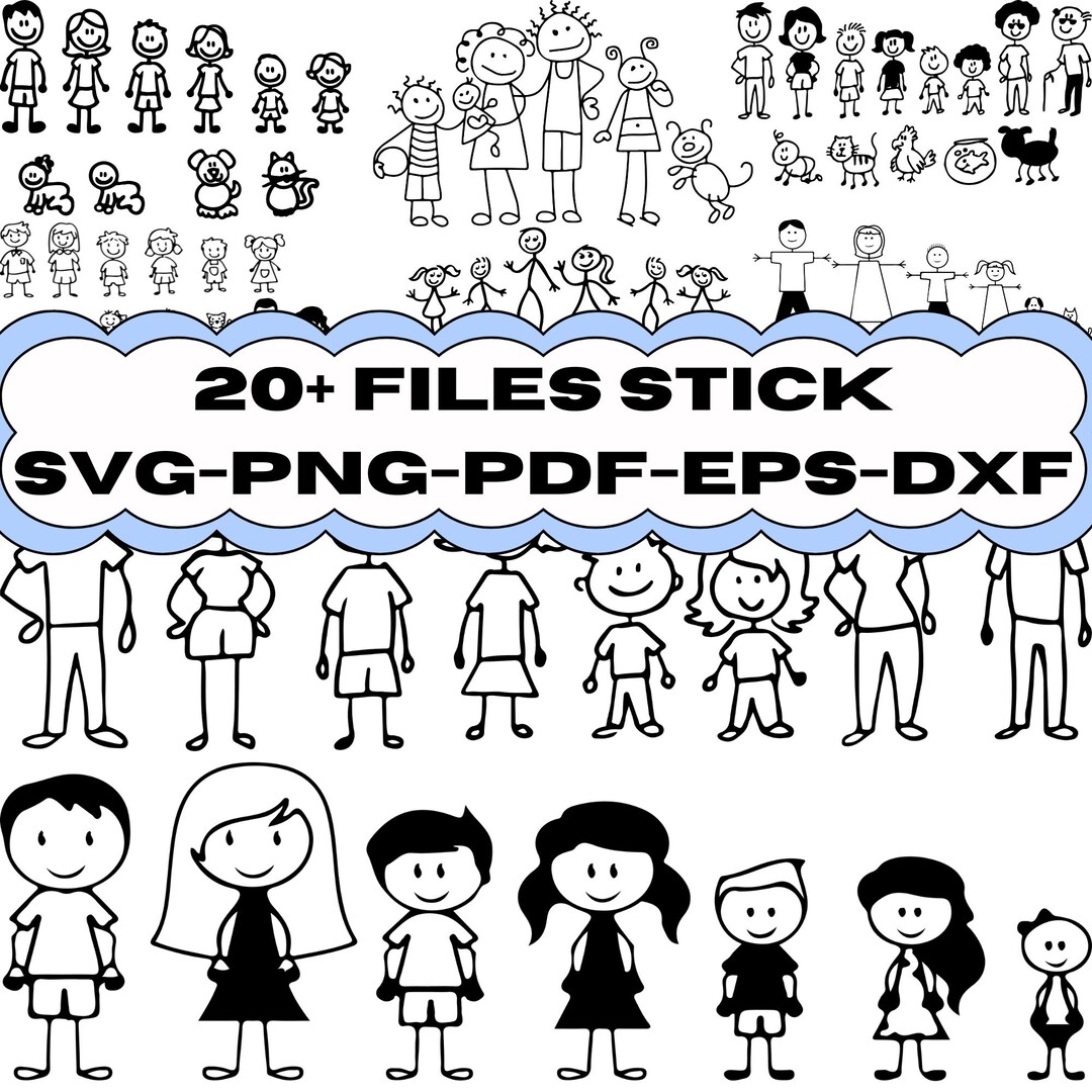 Stick Family SVG Bundle, Huge Pack of Sticker Figure Clipart, Stick ...