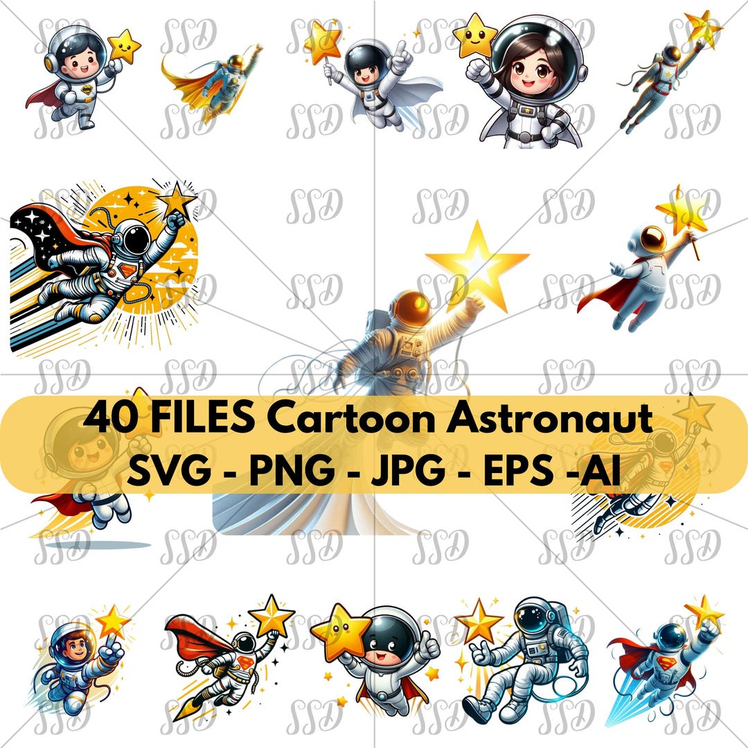 Astronaut SVG, Cute Astronaut Bundle, Holding Cute Star Silhouette ...