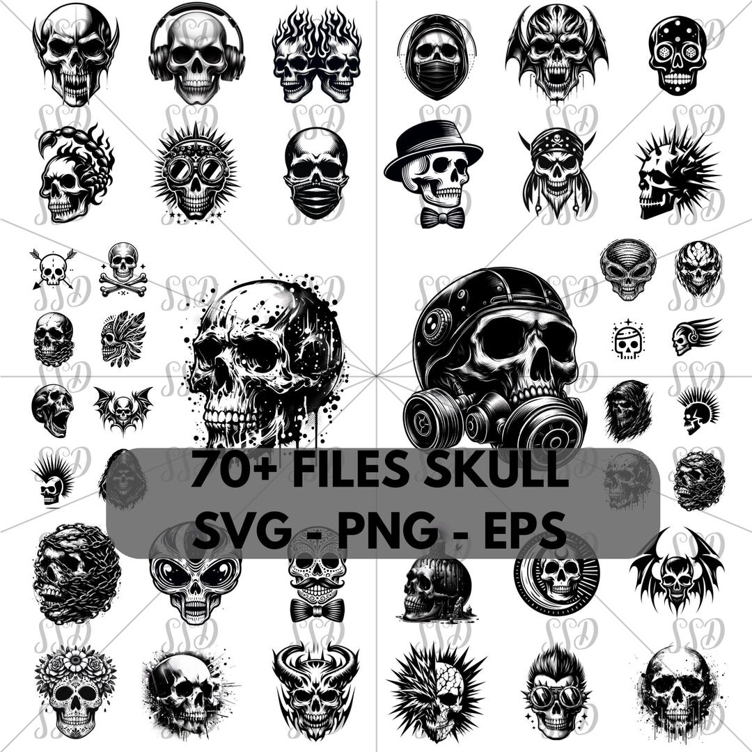 Skull SVG Bundle, Skull Cut File for Cricut, Skull Png Files, Skull ...