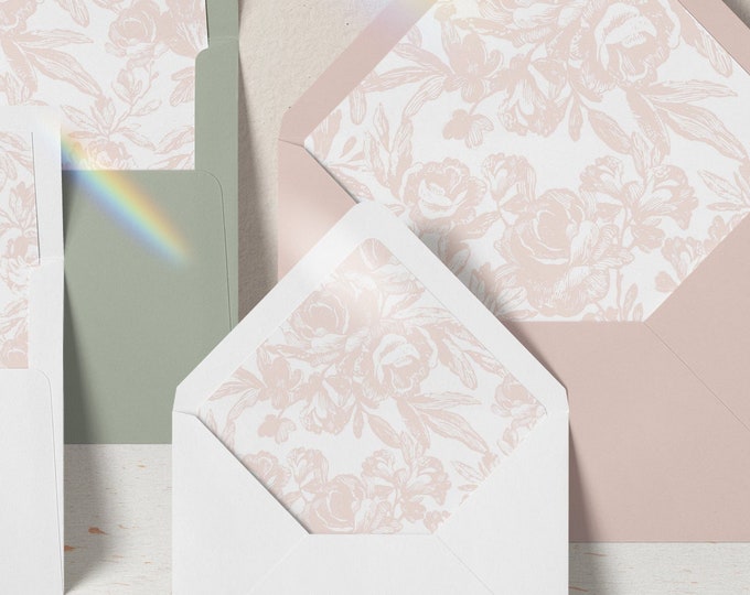 Blush Pink Floral Envelope Liner Template Bundle Pattern Wedding ...