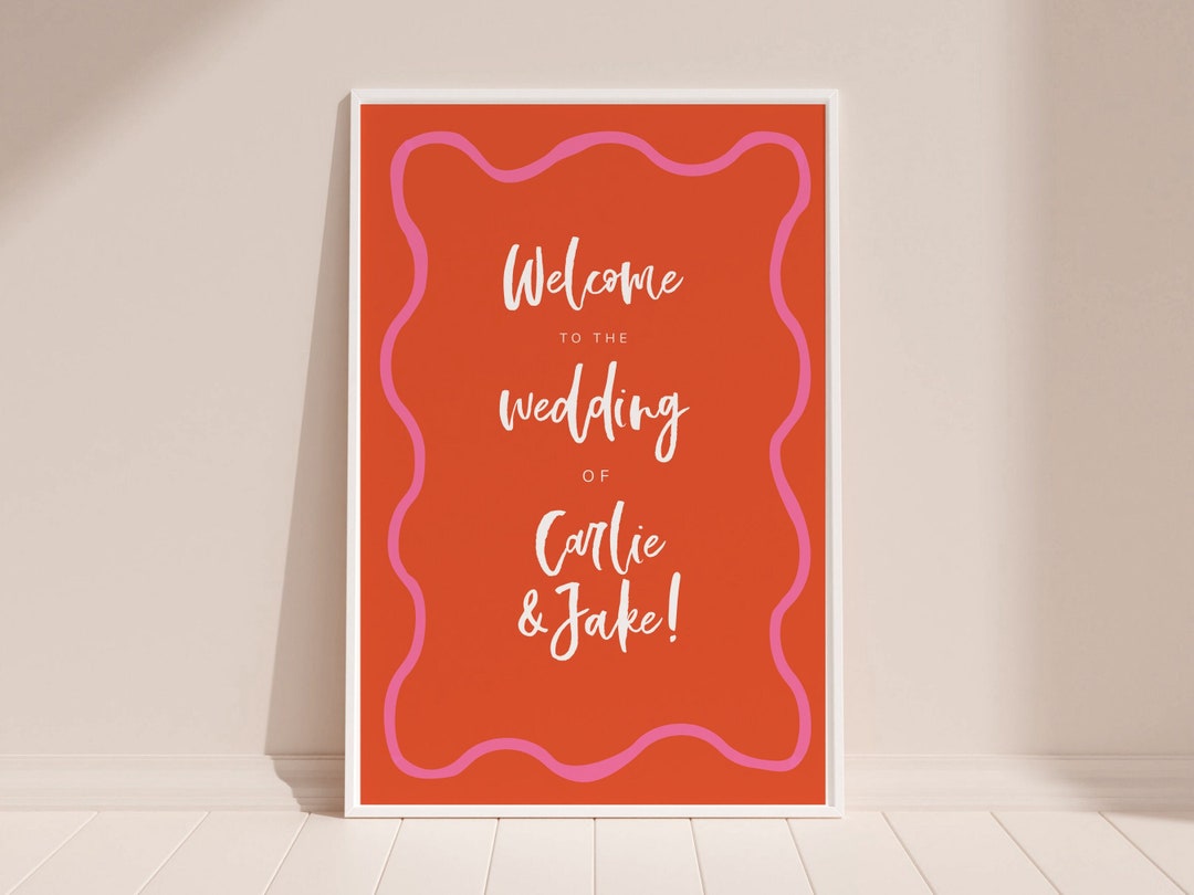 Wavy Border Welcome Sign Template Modern Wedding Sign Printable Wave ...