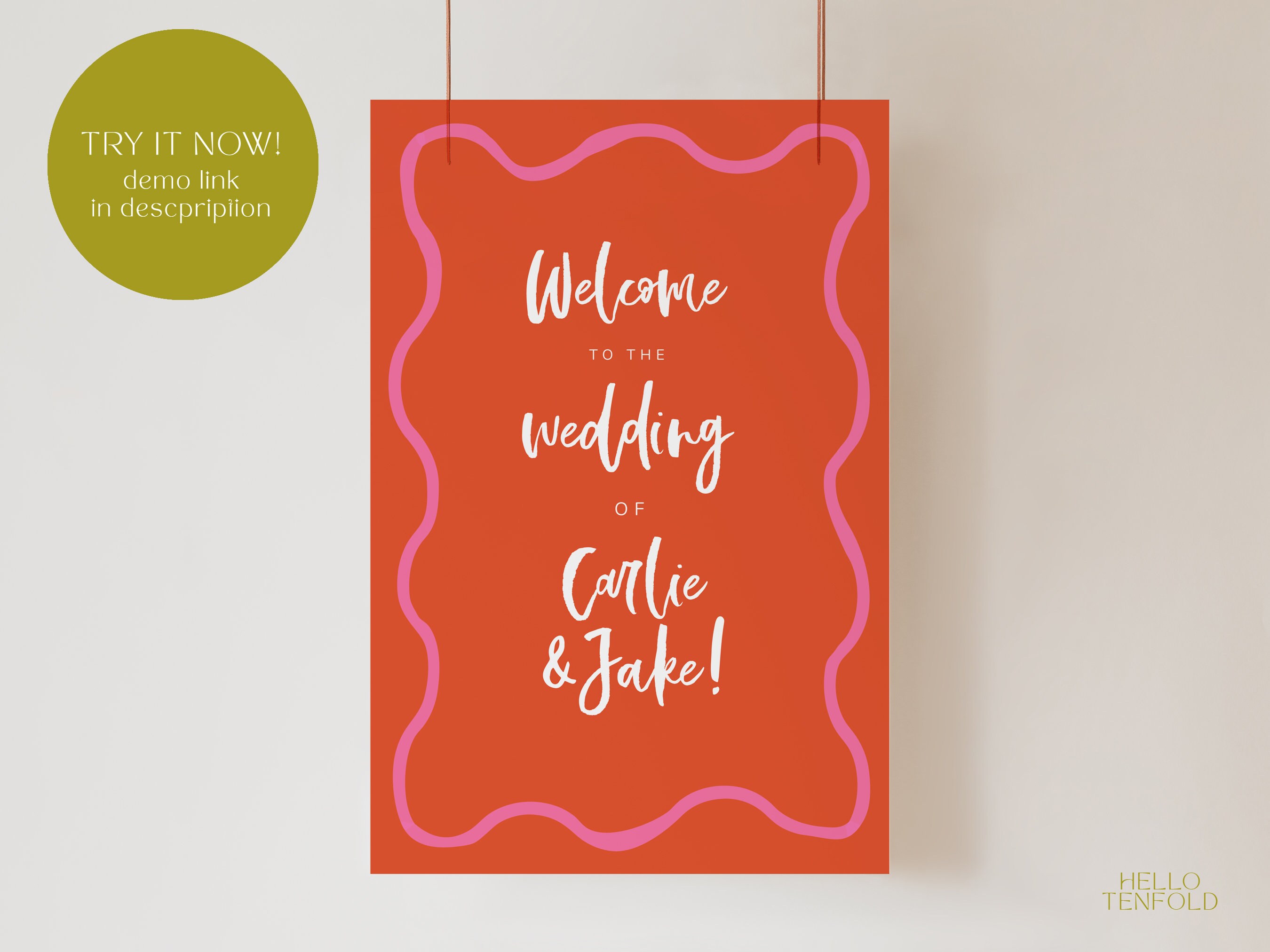 Wavy Border Welcome Sign Template Modern Wedding Sign Printable Wave ...