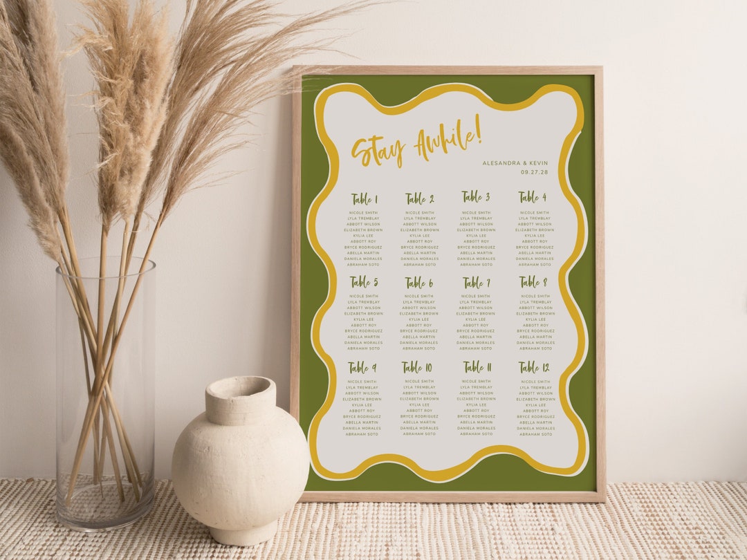 Fun Seating Chart Template Modern Printable Wavy Table Plan Seating ...