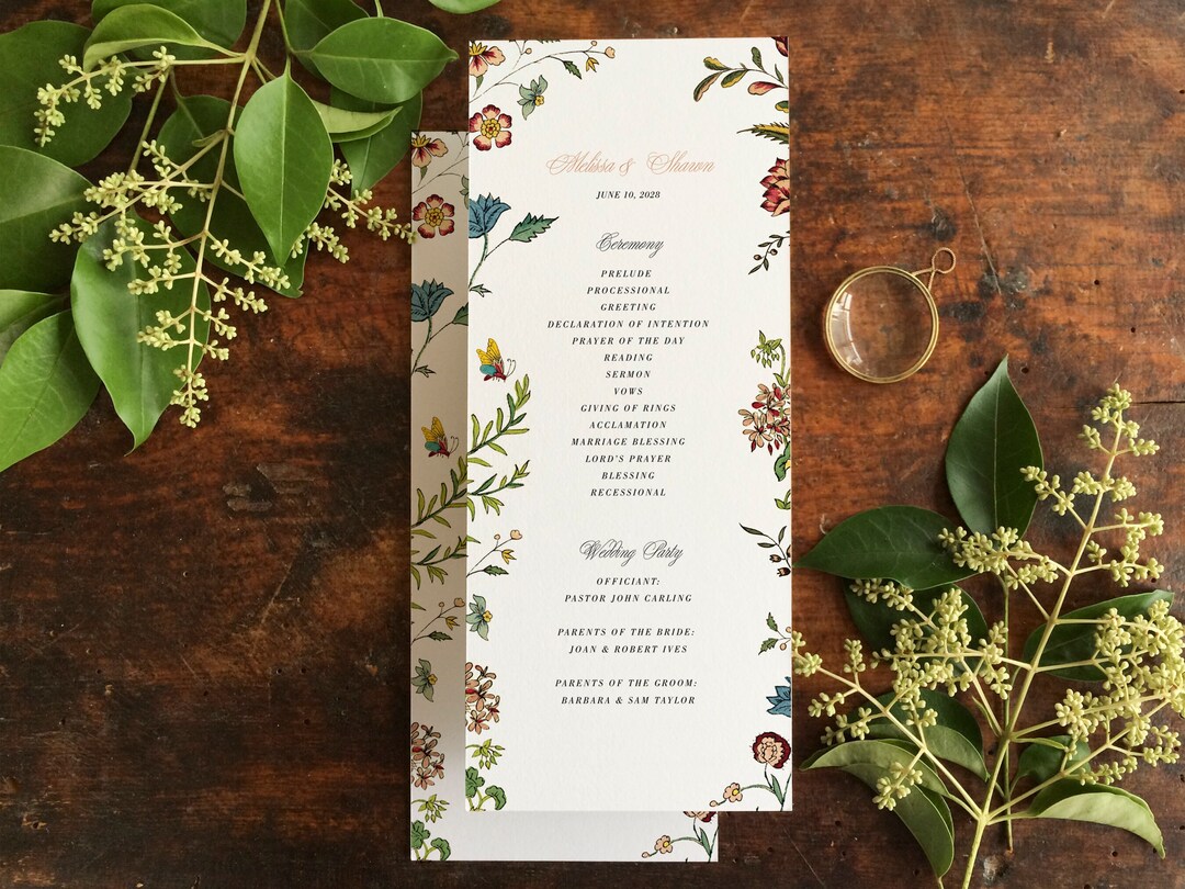 Floral Wedding Program Template One Page Ceremony Program Printable ...