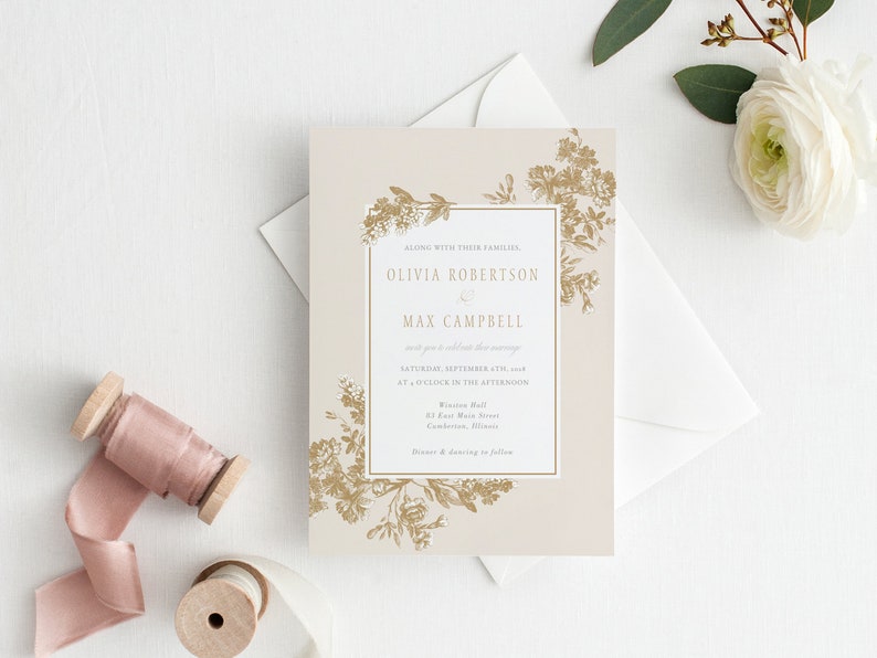 Customized Floral Wedding Invitation Suite Neutral Invitation Printable ...