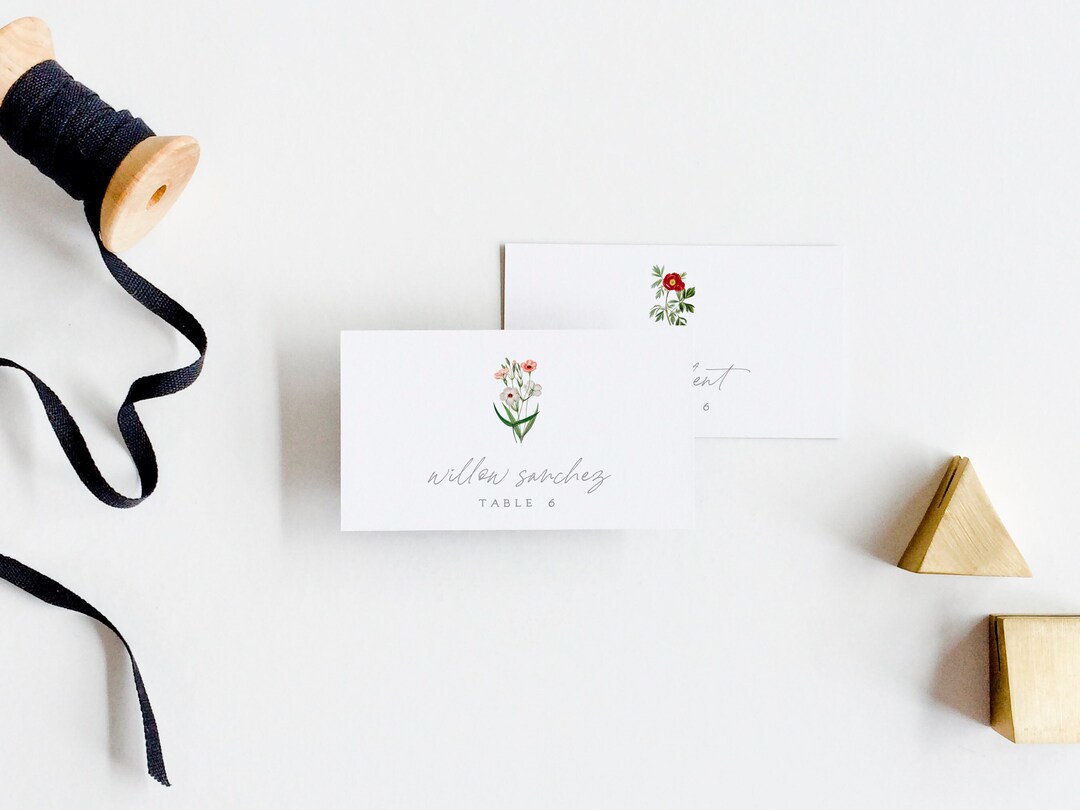 Wildflower Place Card Template Floral Editable Seating Card Printable ...
