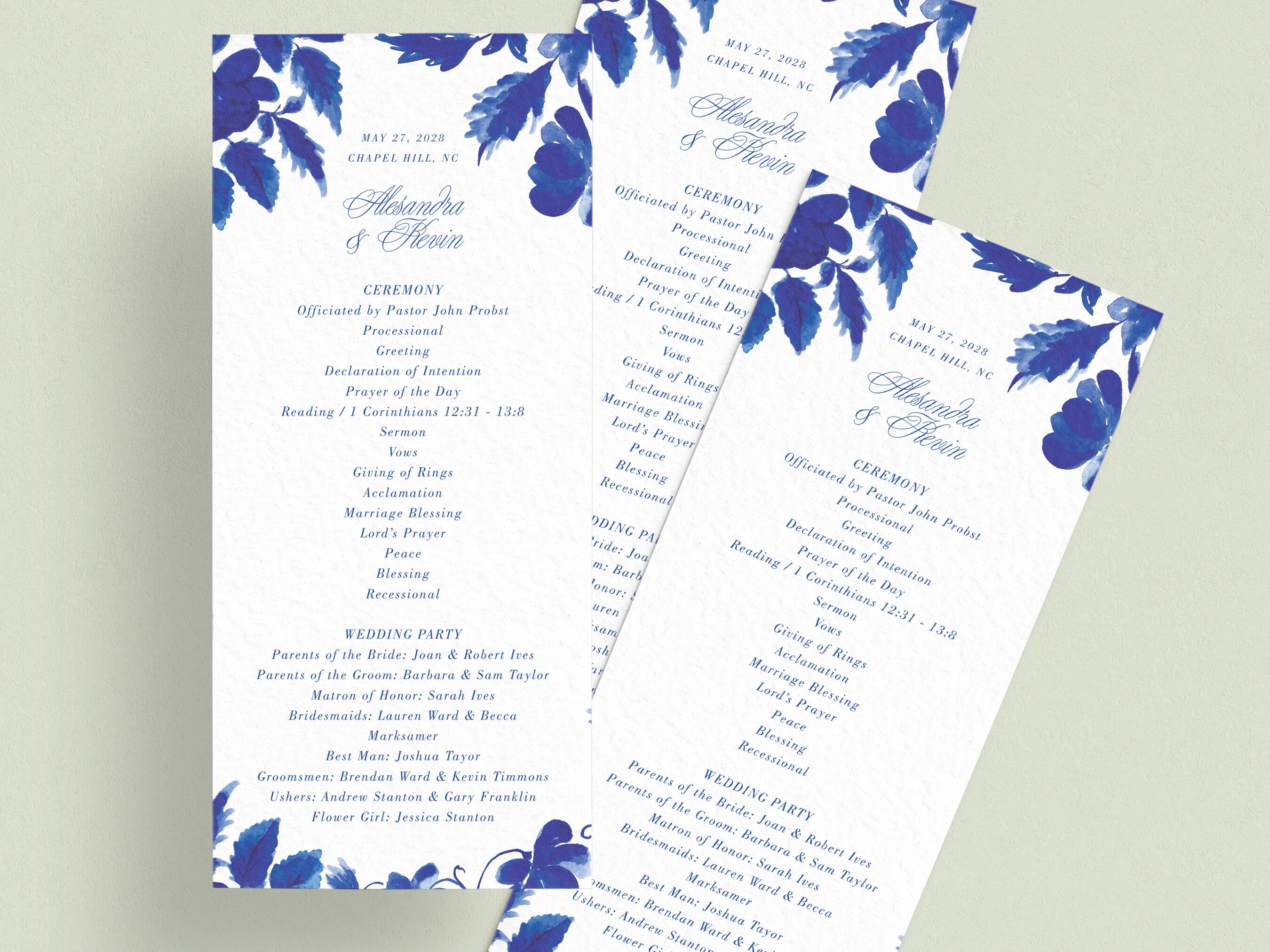 Delft Blue Wedding Program Template Floral One Page Program Printable ...
