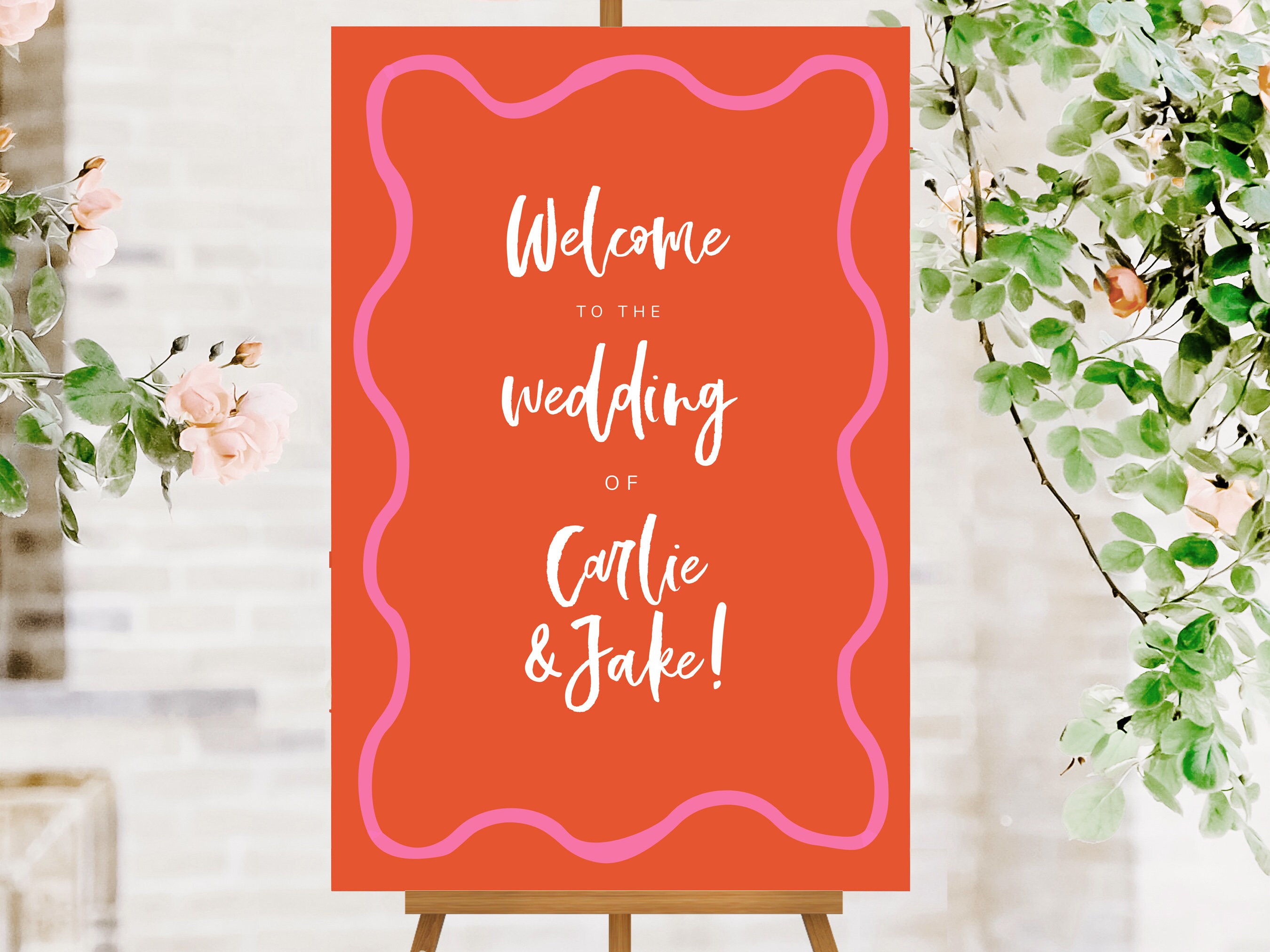 Wavy Border Welcome Sign Template Modern Wedding Sign Printable Wave ...