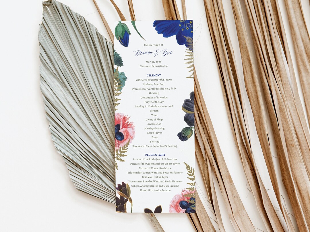 Colorful Wedding Program Template Floral One Page Program Botanical ...