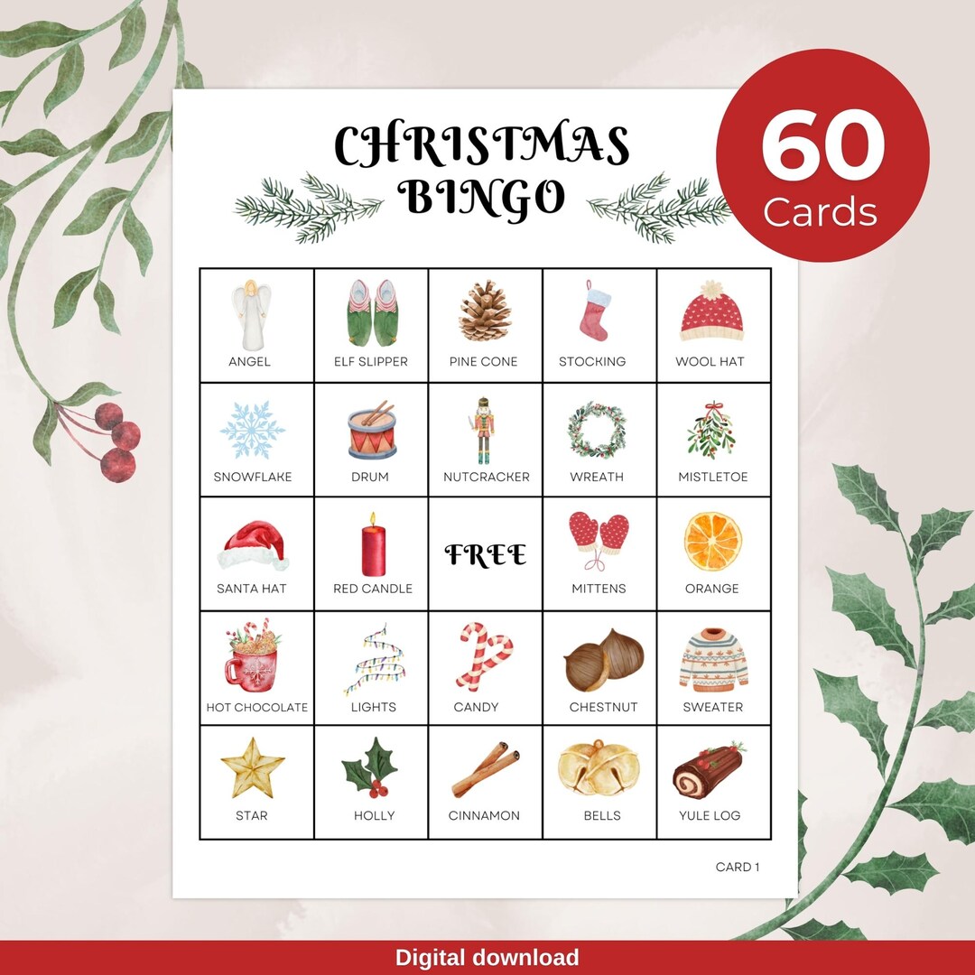 Christmas Bingo 60 Printable Christmas Games Bingo Cards Christmas ...