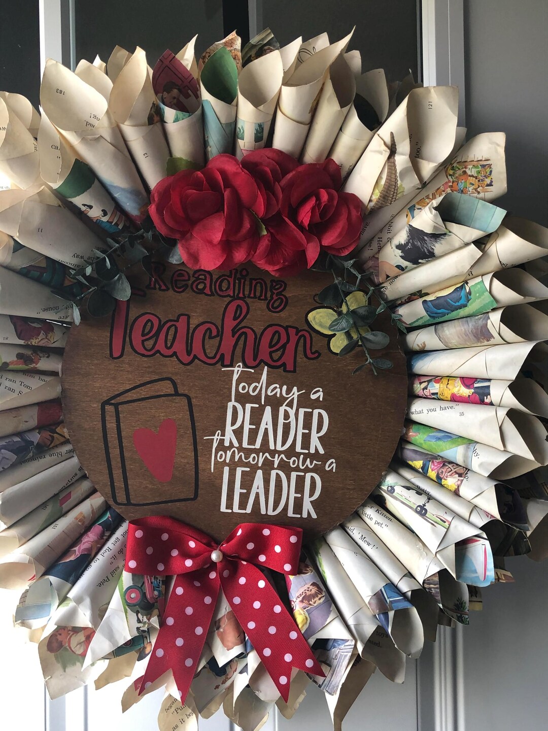 Reading Teacher Wreath, Basal Reader, 12 Inch Wood Round, Hand Painted ...