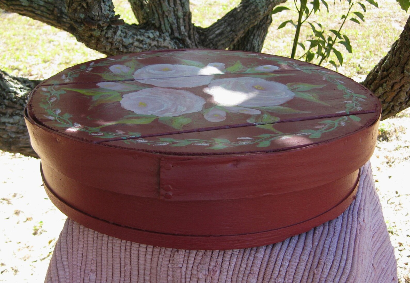 Hand Painted Vintage Wooden Cheese Box Pink Roses | Etsy