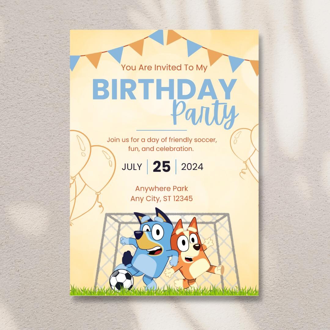 Bluey Soccer Birthday Invitation Template - Etsy