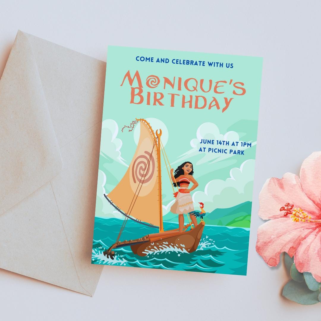Moana and Hei Hei Birthday Invitation Template - Etsy