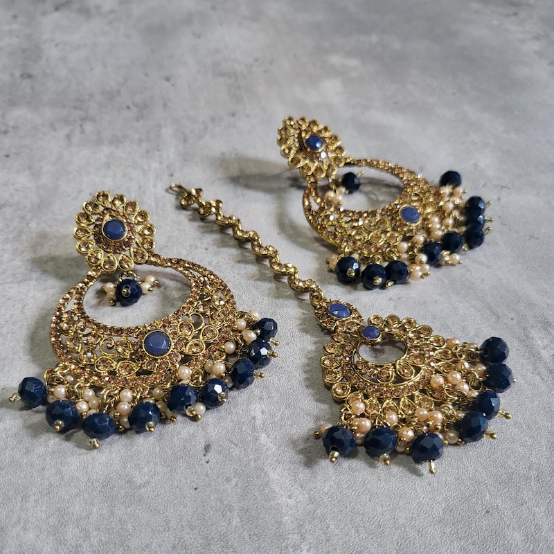 Gold Dark Blue Jewelry - Etsy UK