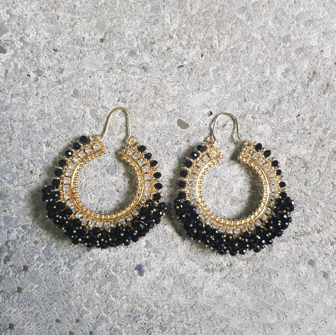 Black Hoop Earrings - Black Chand Bali Earrings - Pakistani Earrings ...