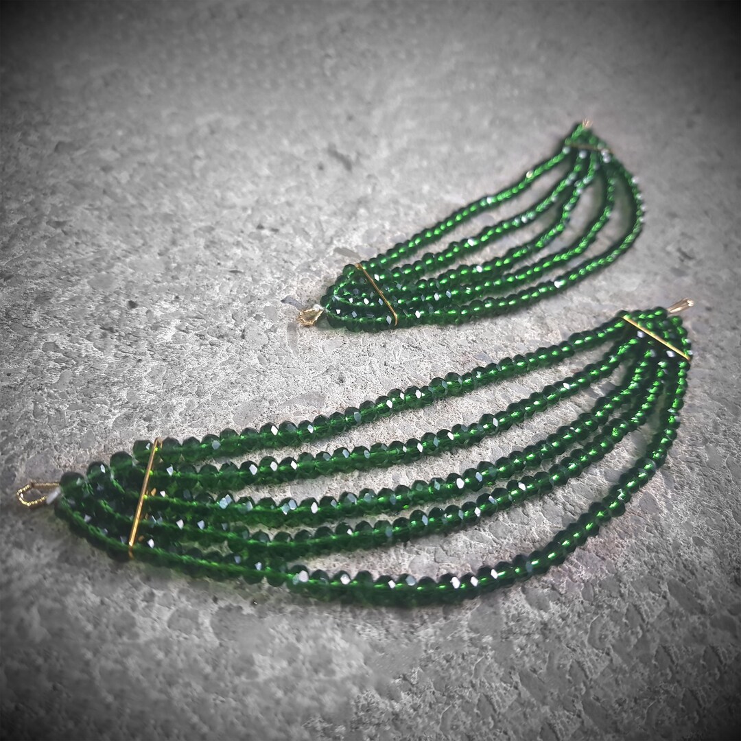 Dark Green Saharay Earrings Chain - Handmade Crystal Kaan Chain for ...