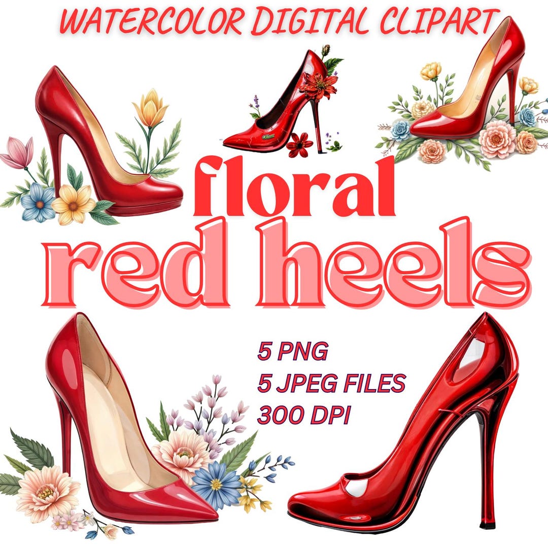 Red High Heels Clip Art Watercolor Clipart Bundle Womens Shoe Images ...