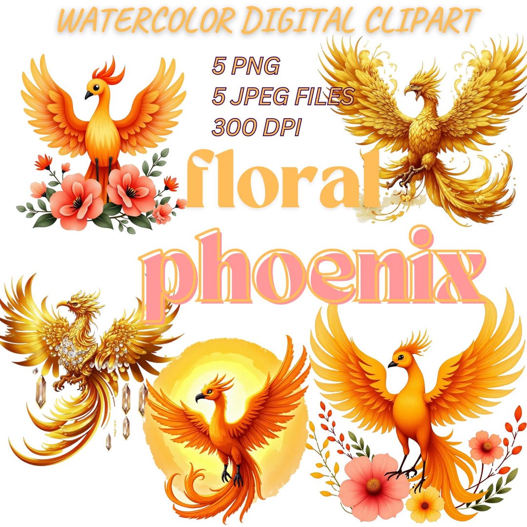 Watercolor Phoenix Clipart, Digital Print Instant Download, Digital ...
