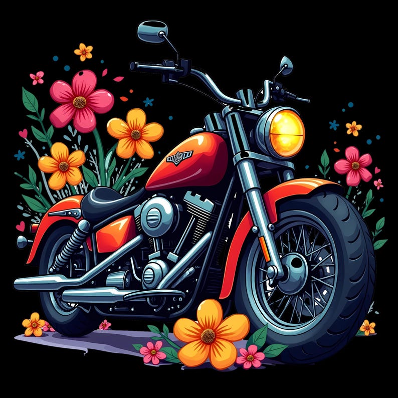 Floral Motorcycle Png. Watercolor Clipart, Flower Motorcycle ...