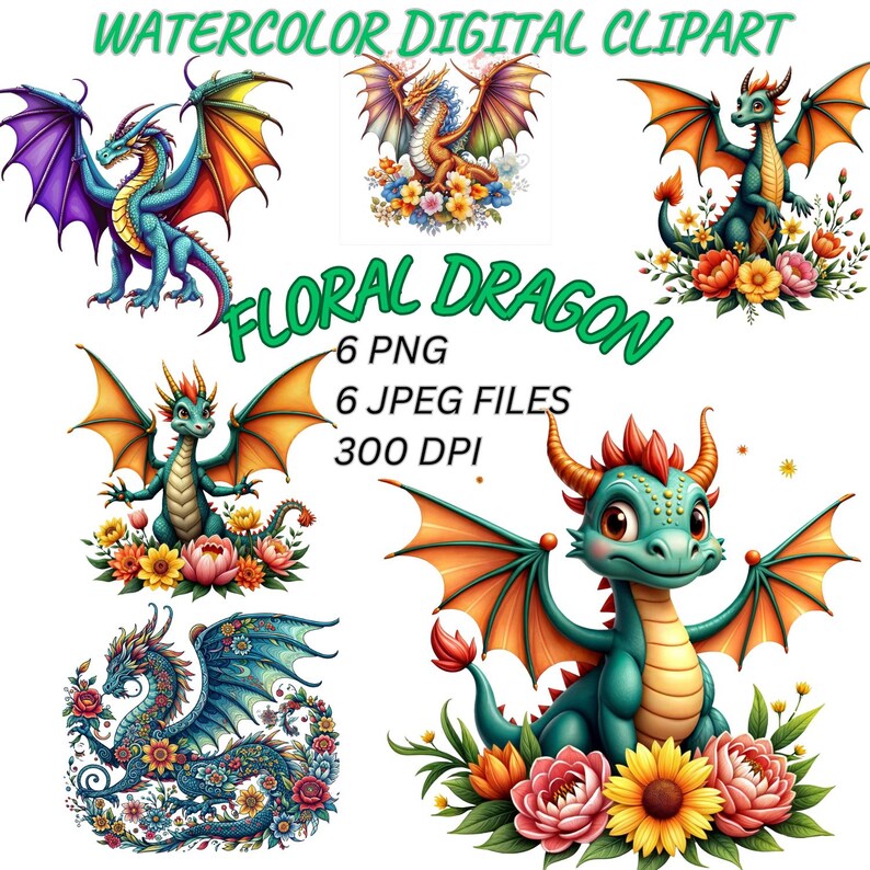 Watercolor Dragon Clipart, Cute Dragon Clipart, Dragon Png, Pastel ...