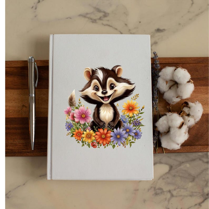 Cute Skunk Clipart, 300 DPI. Watercolor Sweet Baby Skunks With Florals ...