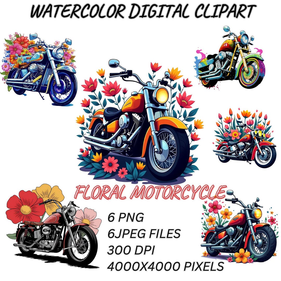 Floral Motorcycle Png. Watercolor Clipart, Flower Motorcycle ...