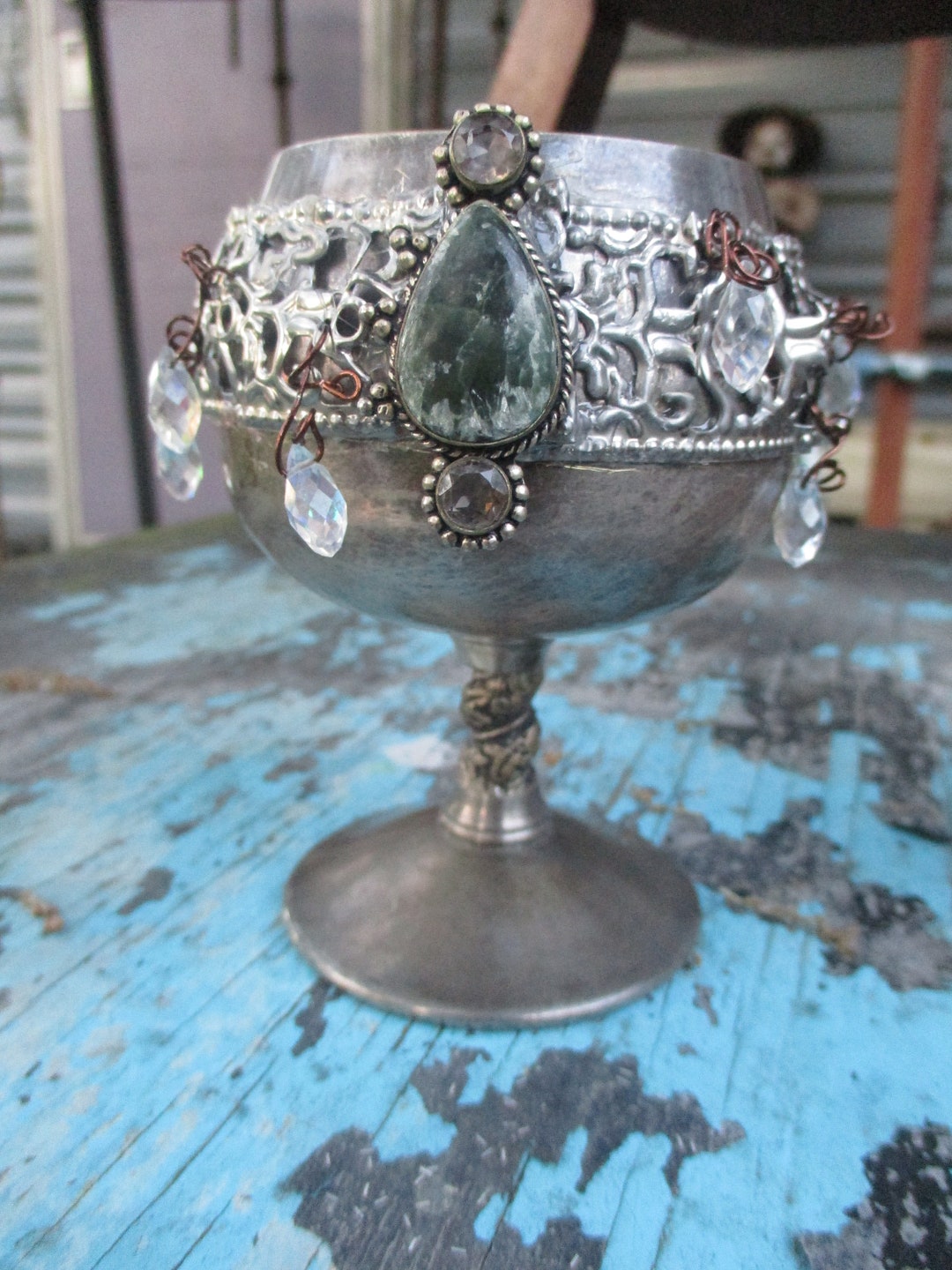 Vampire Queen Chalice ready to Ship Wine Bat Seraphinite White Topaz ...