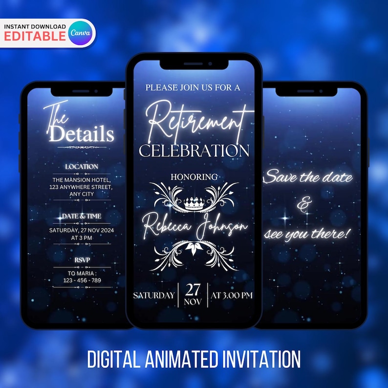 Digital Retirement Party Invitation, Blue Theme Retirement Dinner ...