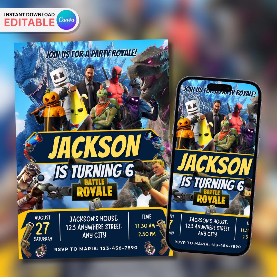 Editable Fort Godzilla Birthday Invitation, Video Game Party Invite ...