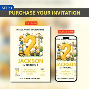 Editable Construction 2nd Birthday Invitation, Truck Birthday Party ...