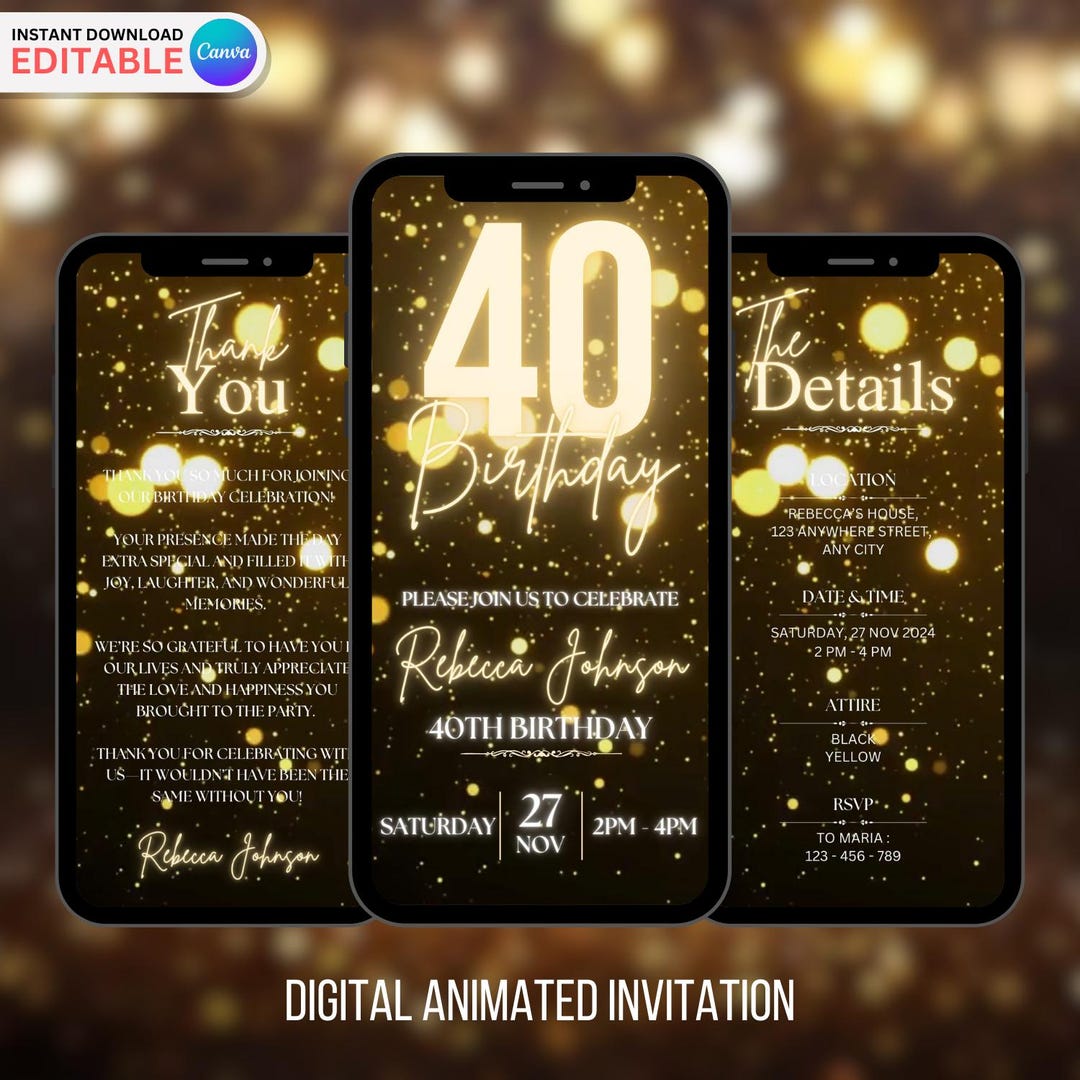 40th Editable Birthday Invitation, 40th Birthday Invite, Forty Invite ...