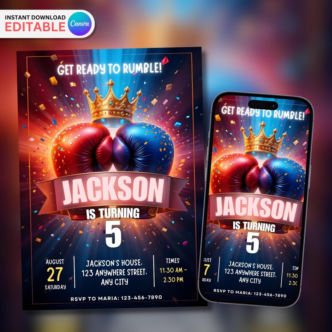 Boxing Birthday Invitation, Boxing Birthday Party, Editable Digital ...