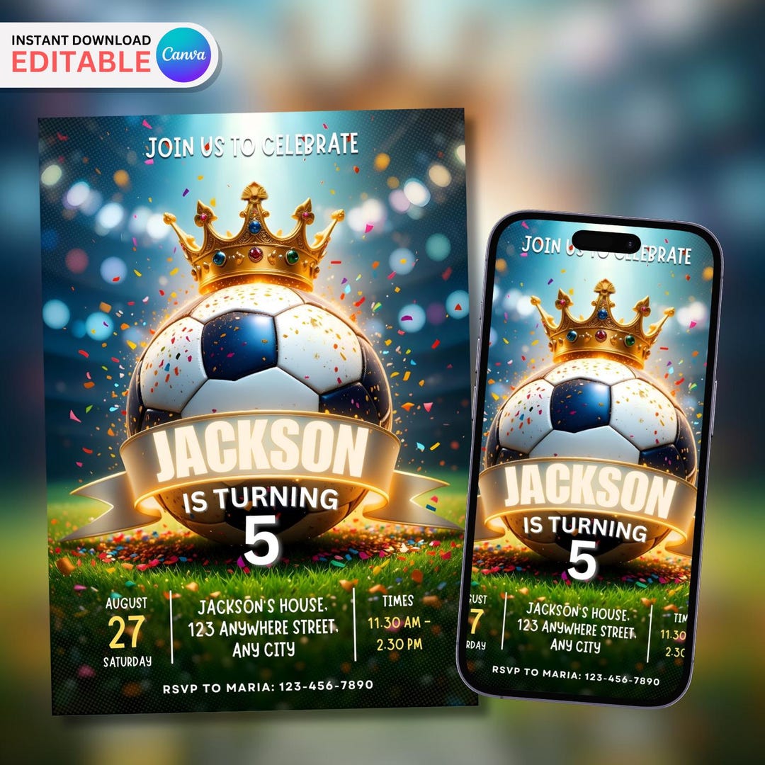 Editable Soccer Birthday Invitation Template, Soccer Birthday ...