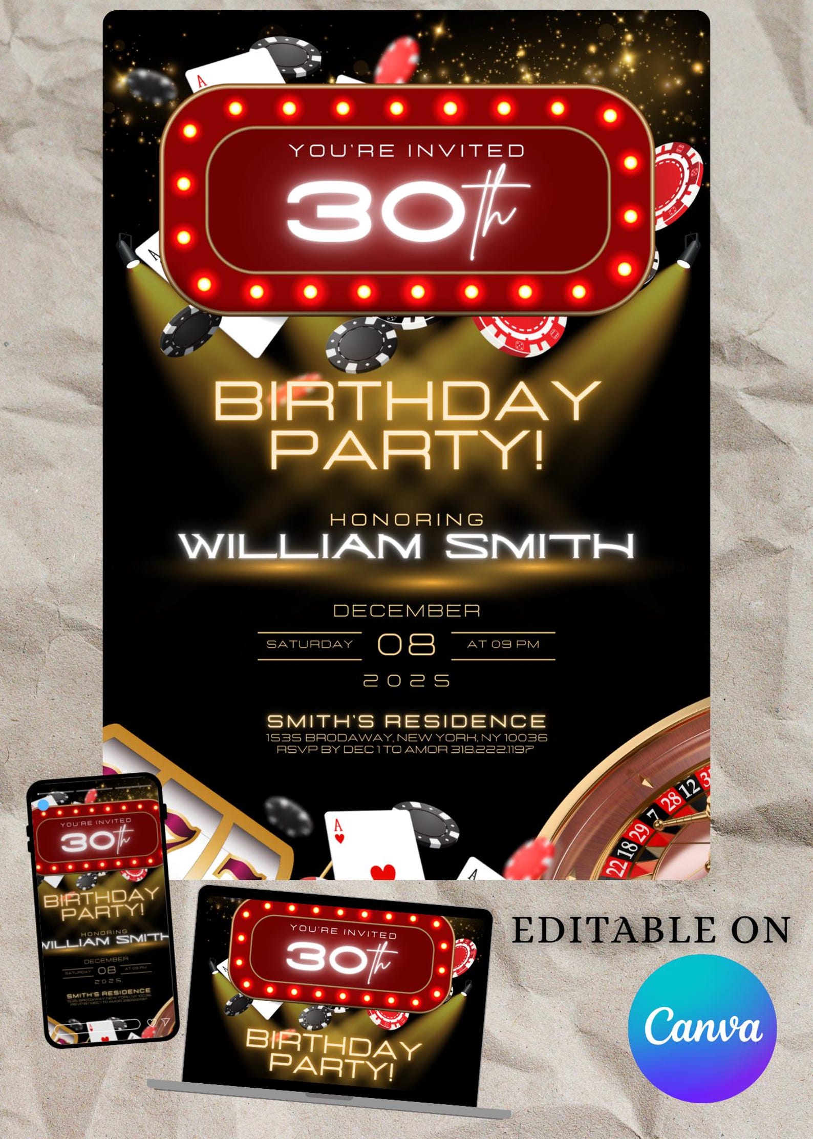 Poker Party Invitation, Las Vegas Party, Poker Birthday Invitation ...