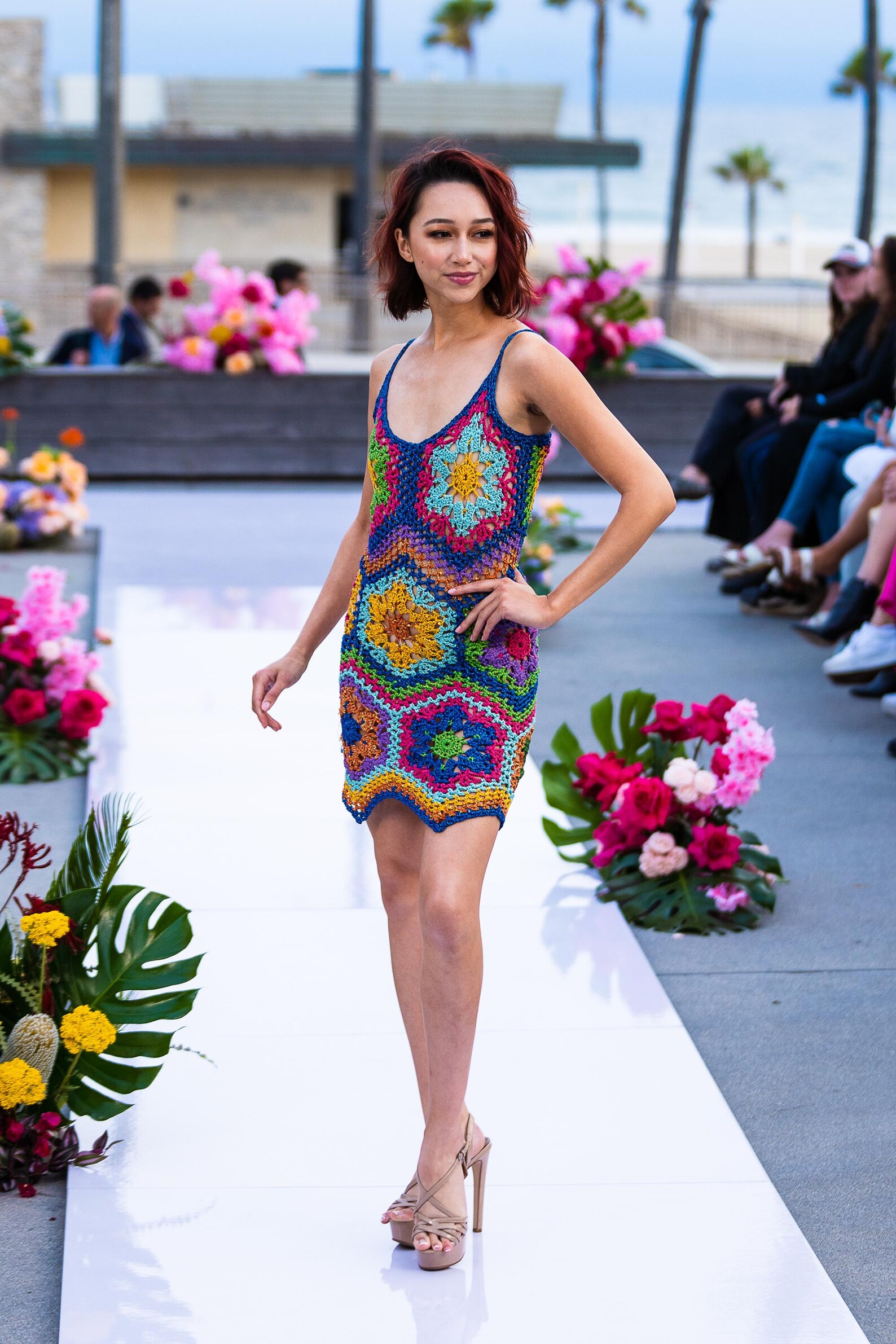 Boho Crochet Flower Dress – Handmade Sparkly Yarn, Festival Ready, Fits ...