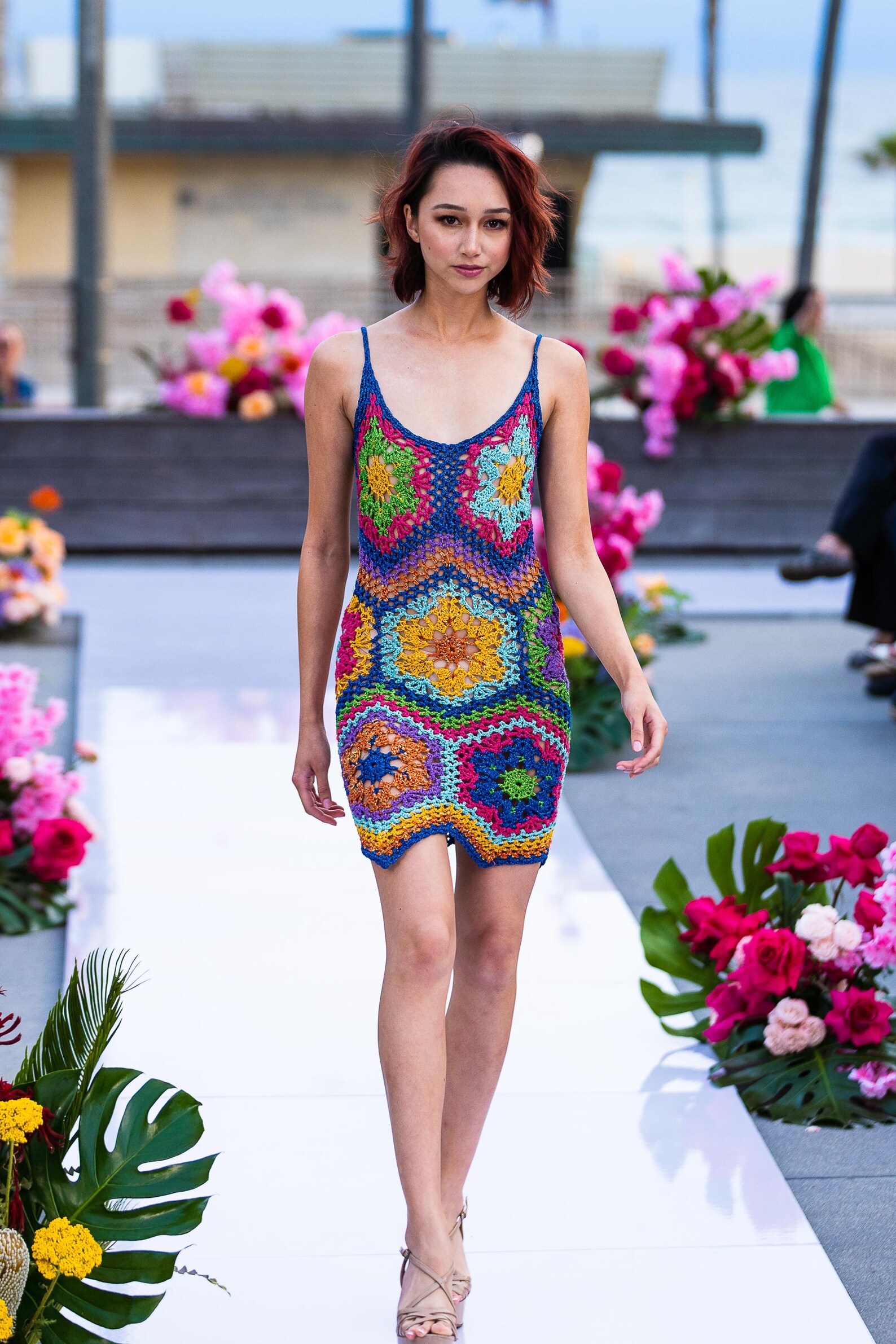 Boho Crochet Flower Dress – Handmade Sparkly Yarn, Festival Ready, Fits ...
