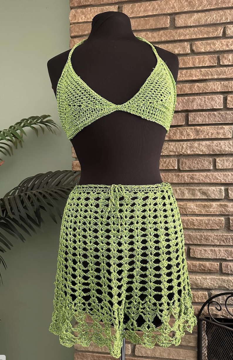 Handmade Lime Green Crochet Outfit – Metallic Bralette & Mini Skirt - Etsy