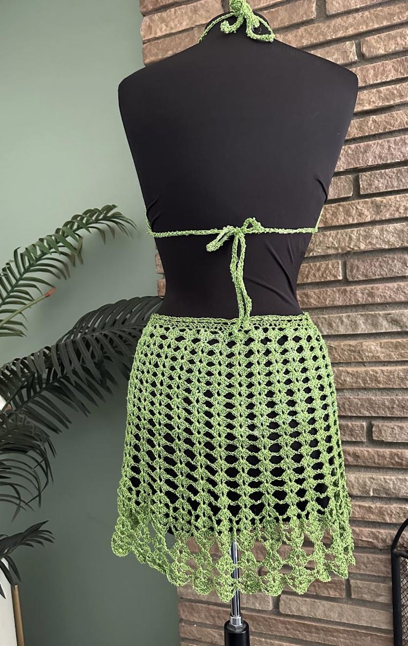 Handmade Lime Green Crochet Outfit – Metallic Bralette & Mini Skirt - Etsy