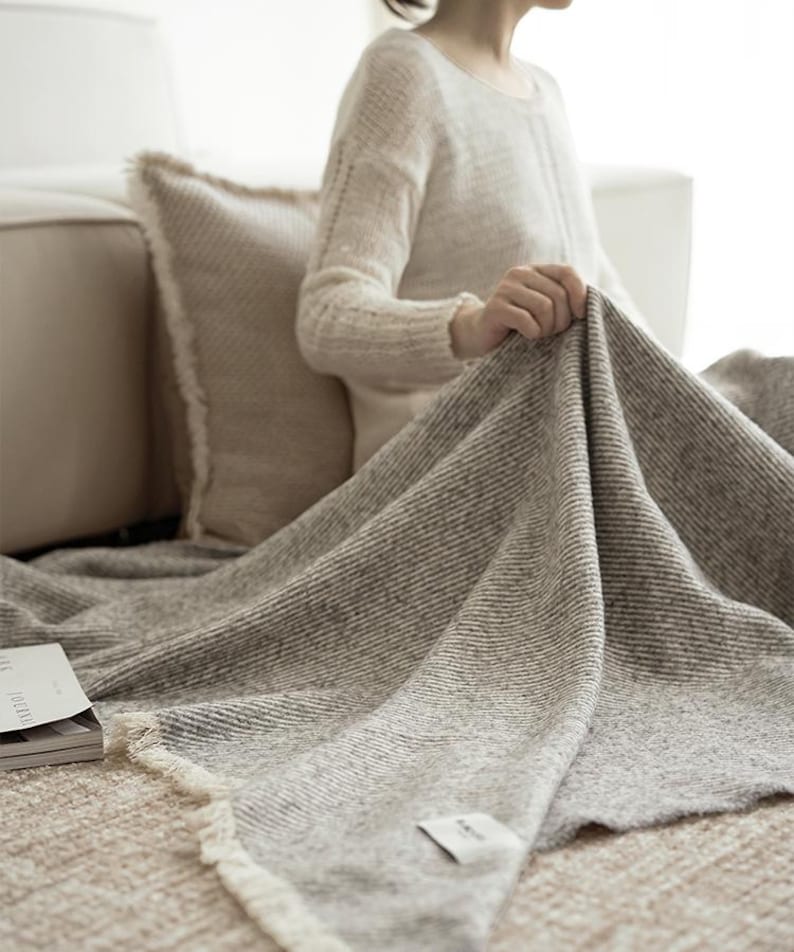 CLASSIC - Wool Blend Plaid Woven Throw With Fringe, Cozy Blanket for ...