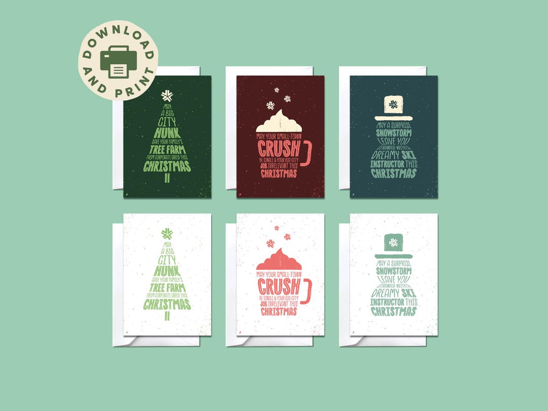Printable | Downloadable Holiday Movie Trope Greeting Cards – 6 Pack - Etsy