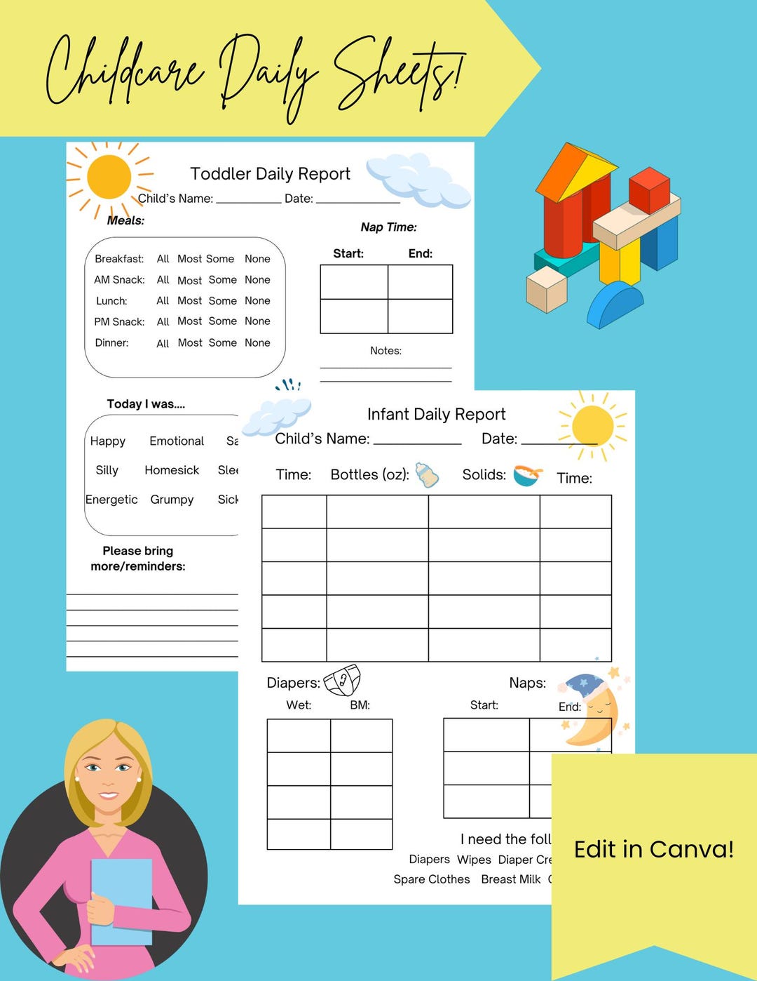 Infant and Toddler Daily Sheets for Childcare - Etsy