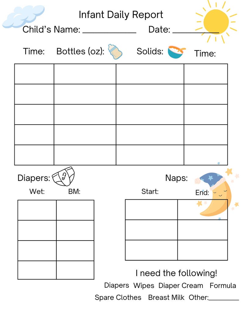 Infant and Toddler Daily Sheets for Childcare - Etsy