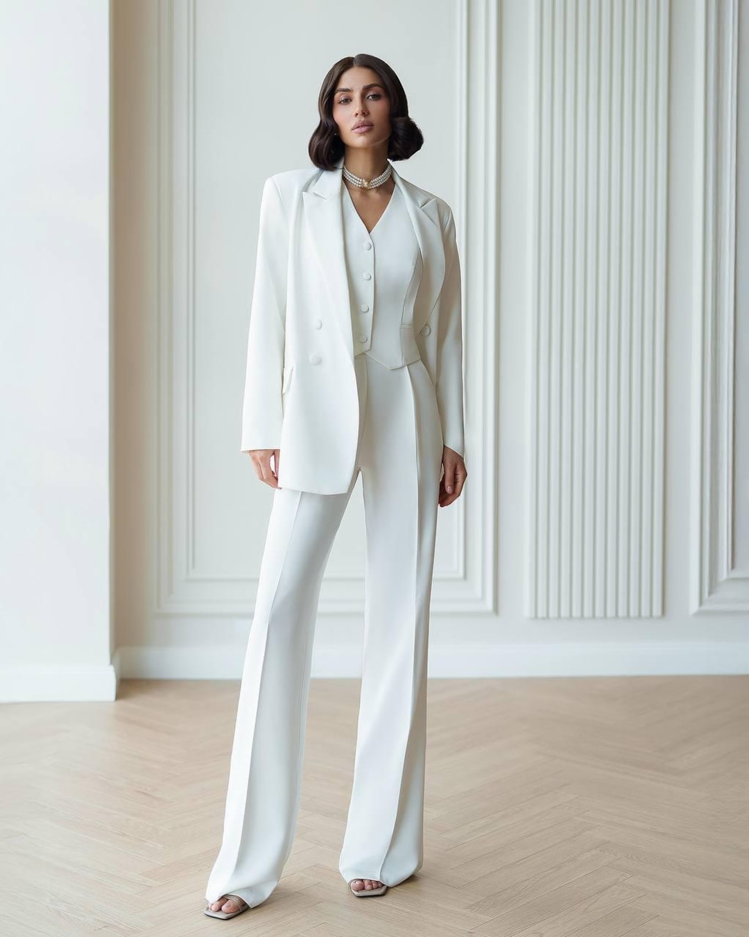 White Bridal Three-piece Suit – Modern Wedding Pantsuit for Bride ...