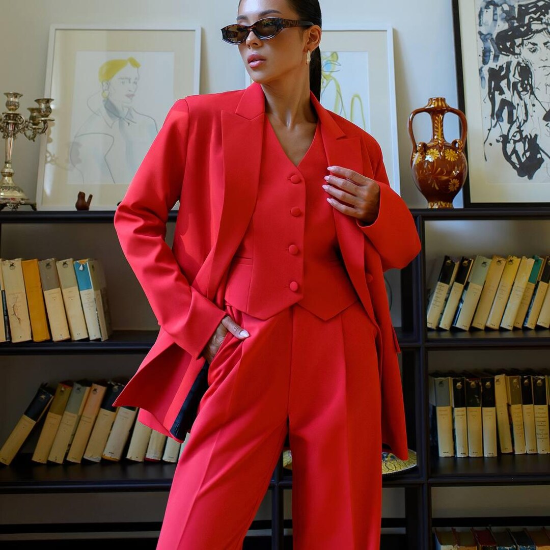 Red Women's Suit, 3 Piece Suit, Wedding Suit, Jacket, Red Formal Suit ...