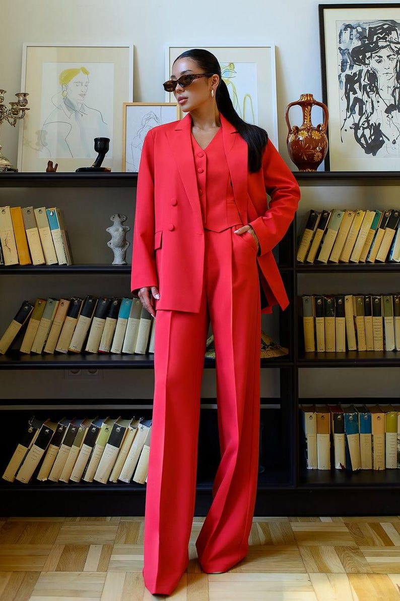 Red Women's Suit, 3 Piece Suit, Wedding Suit, Jacket, Red Formal Suit ...